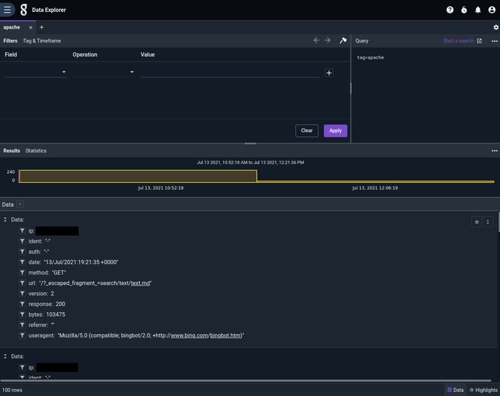 Delve into Apache Logs with Gravwell Data Explorer